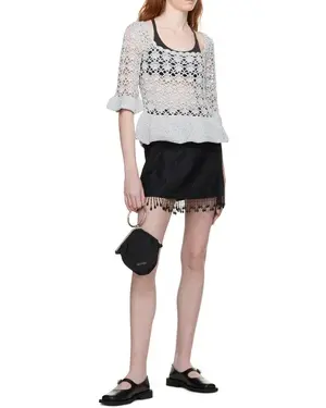 GANNI Crochet Top With Square Neck And Fan-shaped Edge