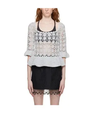 GANNI Crochet Top With Square Neck And Fan-shaped Edge