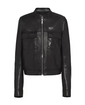 Prada Leather Zip-up Jacket With Logo Detail