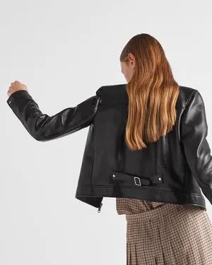 Prada Leather Zip-up Jacket With Logo Detail