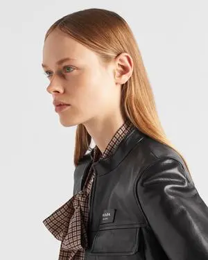 Prada Leather Zip-up Jacket With Logo Detail