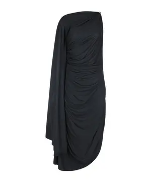 Bottega Veneta Draped Asymmetrical Dress With Frog Embellishment - Black