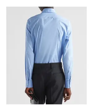 Prada Long Sleeved Curved Hem Shirt - Sky-blue