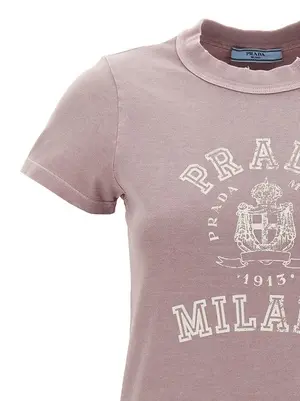 Prada Logo Printed Crewneck T-shirt - Mauve