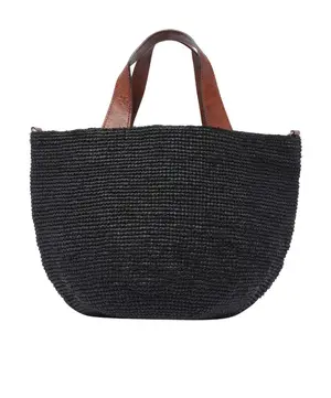 IBELIV Mirozy Woven Tote Bag With Drawstring And Detachable Shoulder Straps - Black