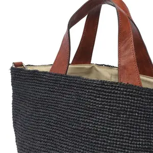 IBELIV Mirozy Woven Tote Bag With Drawstring And Detachable Shoulder Straps - Black
