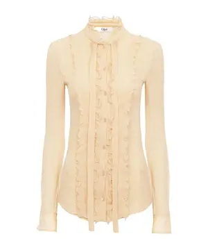Chloé Ruffled Silk Blouse With Lace Accents