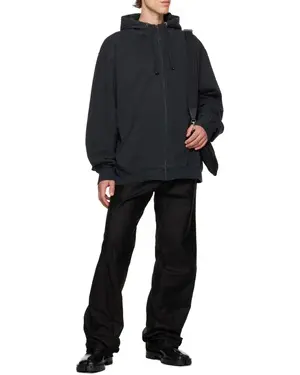 MAISON MARGIELA Logo Embroidered Zip-up Hoodie - Black