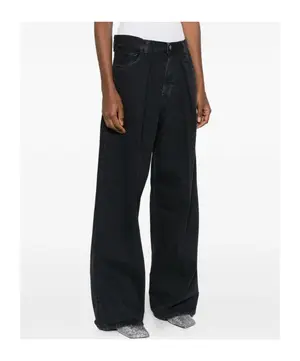 HAIKURE Pleated Wide Leg Jeans - Black