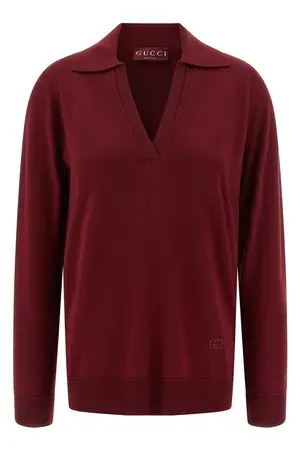 GUCCI Gucci Embroidered Long-Sleeve Knit Polo Shirt
