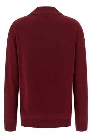 Gucci Embroidered Long-sleeve Knit Polo Shirt - Rosso Ancora