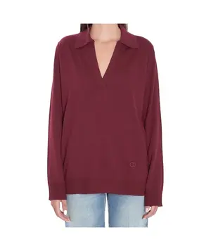Gucci Embroidered Long-sleeve Knit Polo Shirt - Rosso Ancora