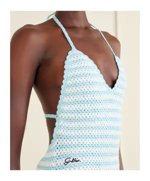 Simkhai Karoline Striped Crocheted One-piece Swimsuit - Blue