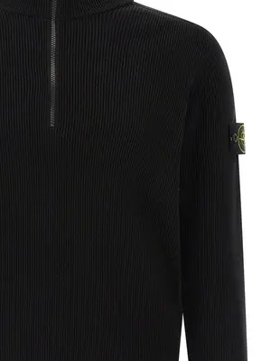 Stone Island Ribbed Half-zip Knitted Sweater - Black