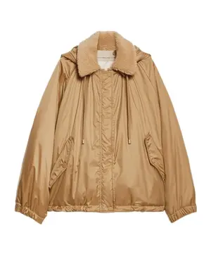 Max Mara Button Detailed Drawstring Coat With Removable Collar - Camel