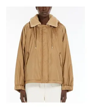 Max Mara Button Detailed Drawstring Coat With Removable Collar - Camel