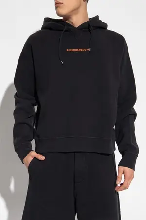 Dsquared2 Logo Printed Drawstring Hoodie - Black