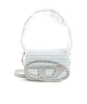 DIESEL® Logo Embellished Distressed Shoulder Bag - White