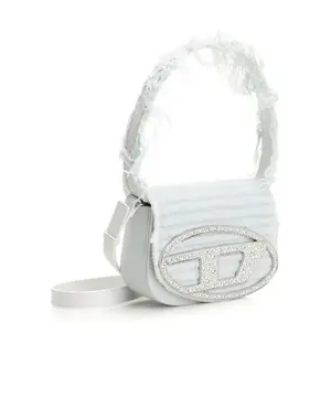 DIESEL® Logo Embellished Distressed Shoulder Bag - White