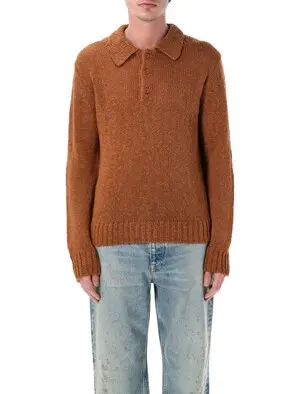 SUNFLOWER Long Sleeve Polo Knit Sweater - Brown
