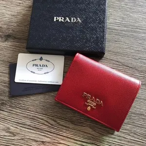 Prada Logo Compact Wallet - Fiery