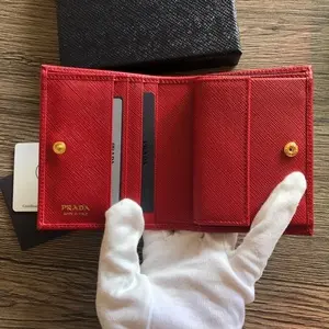 Prada Logo Compact Wallet - Fiery