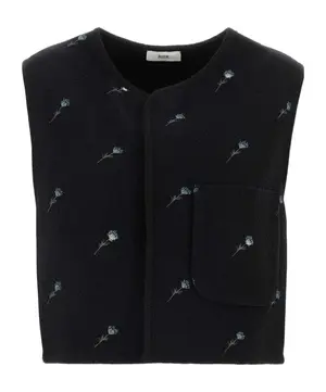 RIER Embroidered Wool Vest - Black