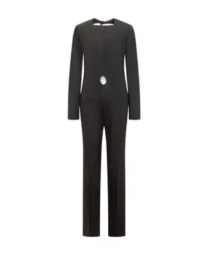 COURREGES Courrèges Long Sleeve Embroidered Logo Jumpsuit - Black