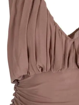 Saint Laurent Sleeveless V-neck Draped Jersey Dress - Brown