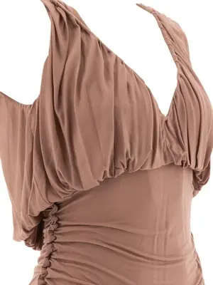 Saint Laurent Sleeveless V-neck Draped Jersey Dress - Brown