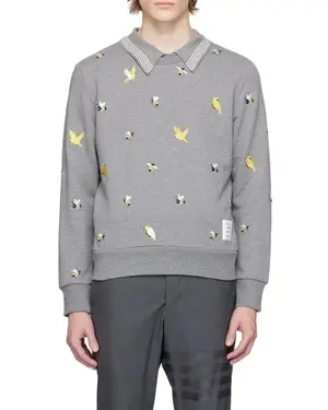 Thom Browne Embroidered Crewneck Sweatshirt - Medium Gray