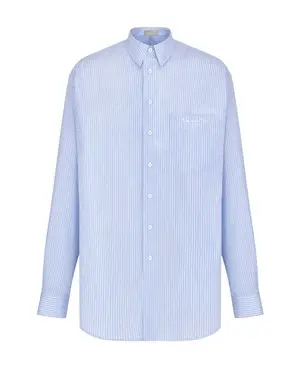 Dior Striped Collared Long-sleeved Shirt - Blue