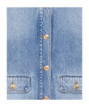 ANINE BING Buttoned Crewneck Denim Jacket - Blue