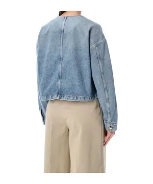 ANINE BING Buttoned Crewneck Denim Jacket - Blue