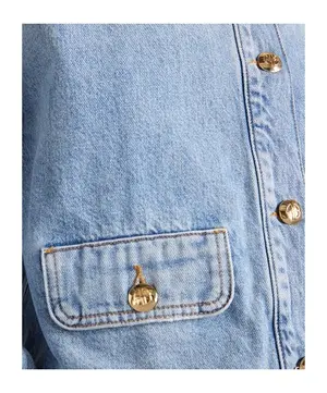ANINE BING Buttoned Crewneck Denim Jacket - Blue