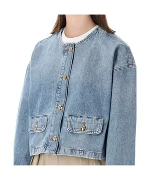 ANINE BING Buttoned Crewneck Denim Jacket - Blue