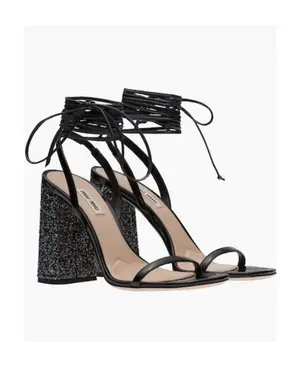 Miu Miu Glitter Block Heel Ankle Tie Sandals