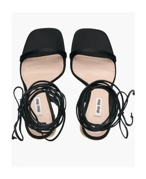 Miu Miu Glitter Block Heel Ankle Tie Sandals