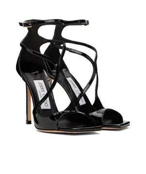 JIMMY CHOO Square Toe High Heel Sandals With Ankle Strap - Black