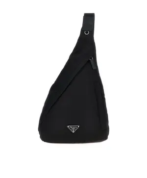 Prada Logo Plaque Zipped Backpack - Black