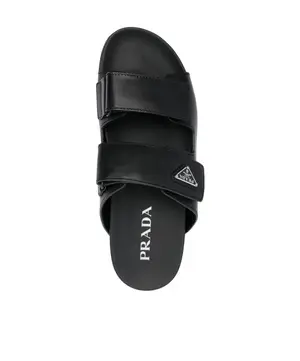 Prada Enamel Triangle Slip-on Sandals - Black