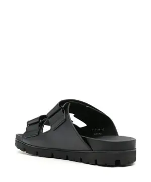 Prada Enamel Triangle Slip-on Sandals - Black