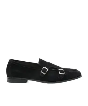 DOUCAL'S Suede Double Monk Strap Shoes - Black