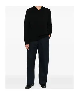 ZANONE Wool Knit Polo Neck Long Sleeve Sweater - Black