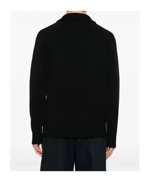ZANONE Wool Knit Polo Neck Long Sleeve Sweater - Black