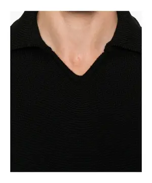 ZANONE Wool Knit Polo Neck Long Sleeve Sweater - Black