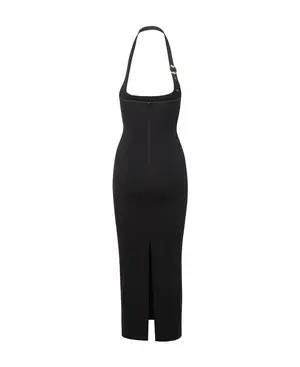Attico Halterneck Midi Dress With Buckle Detail