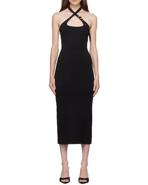 Attico Halterneck Midi Dress With Buckle Detail