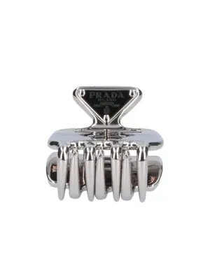 Prada Logo Detailed Claw Hair Clip - Gray