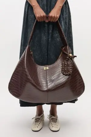 GANNI Croc Effect Extra Large Hobo Bag